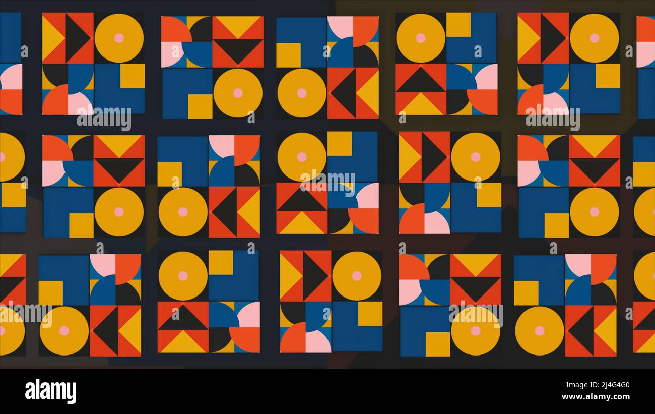 Squares with changing geometric shapes. Motion. Colorful changing ...