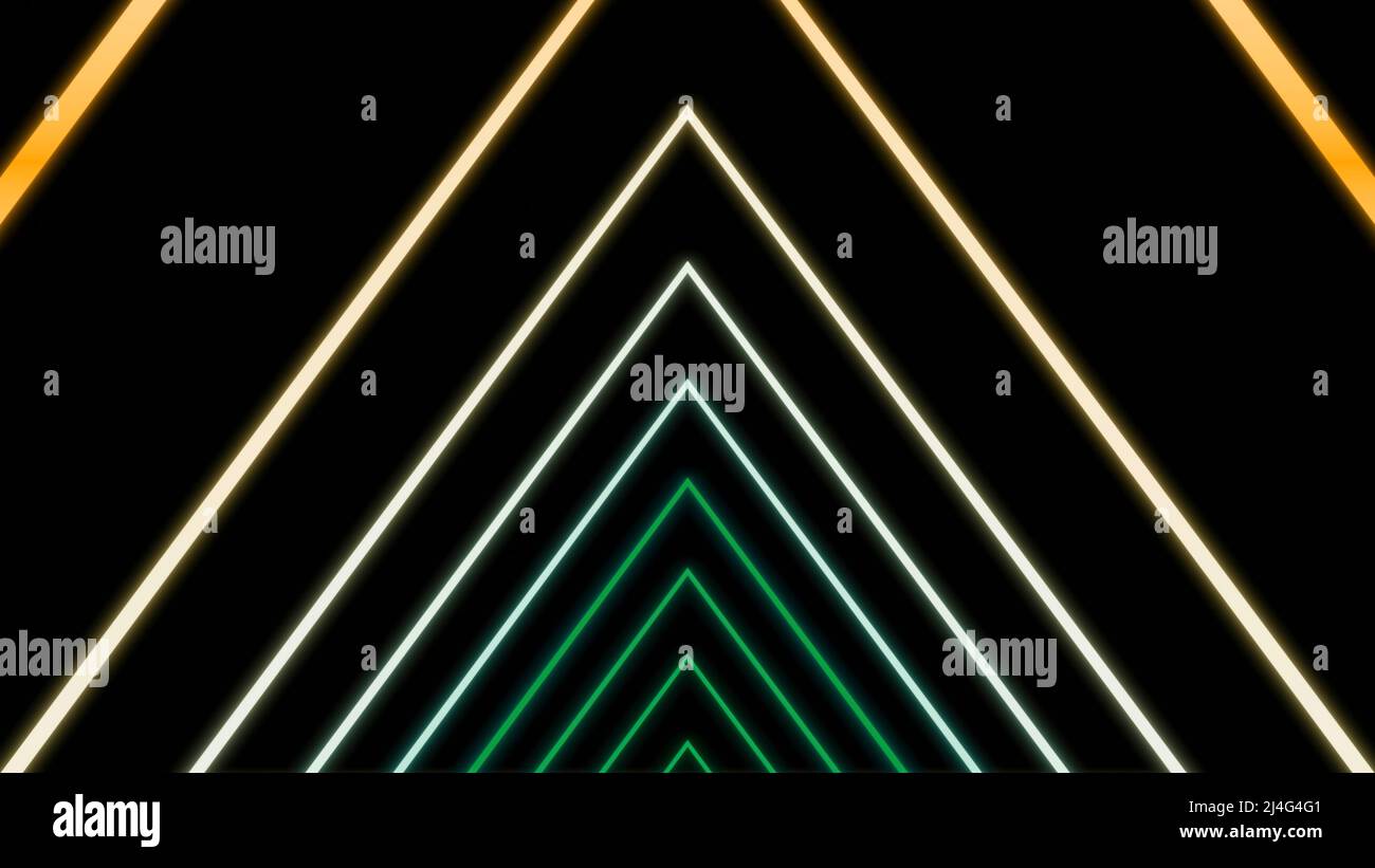 Neon Triangular Lines Move On Black Background Design Centralized