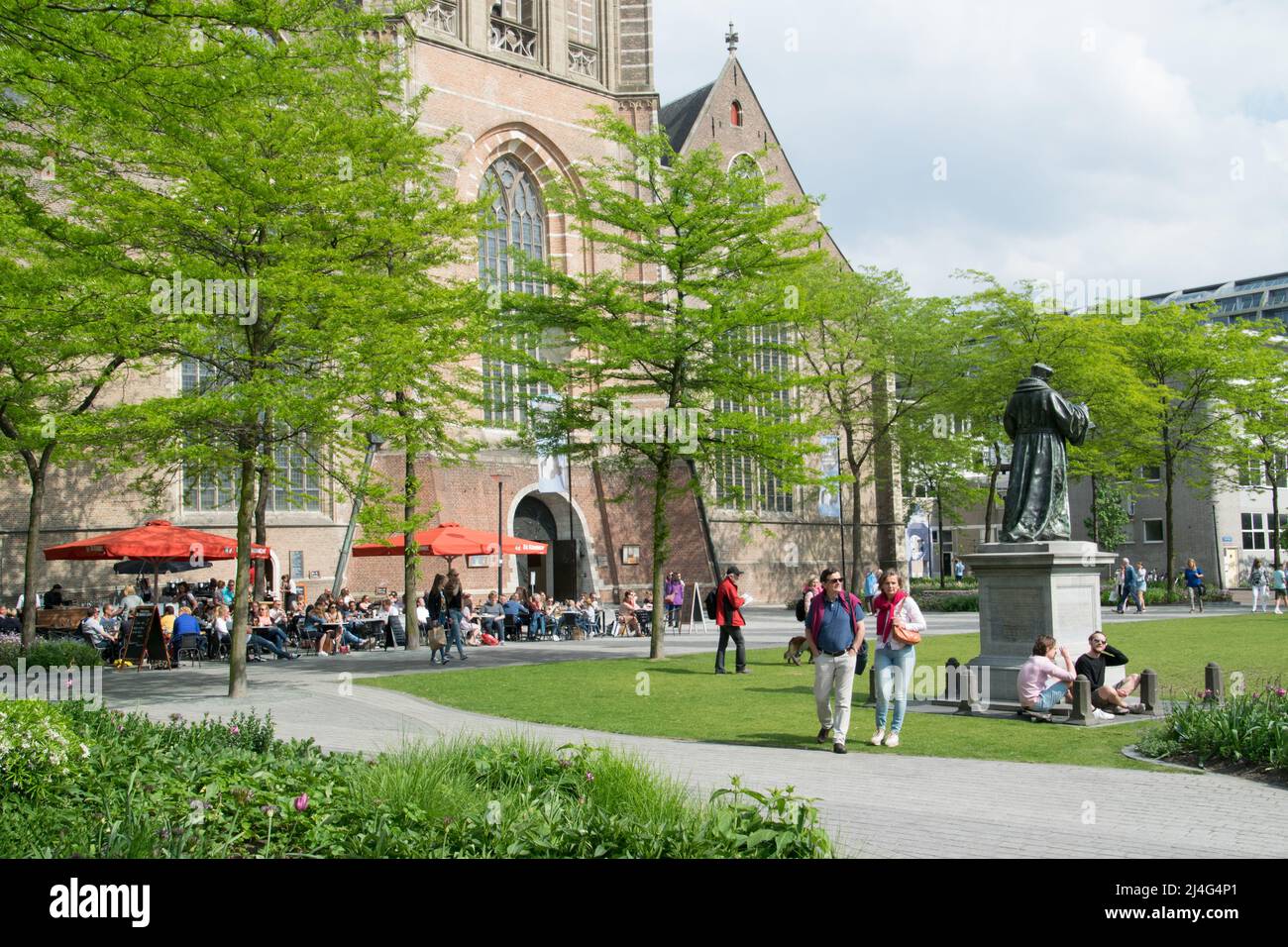 ROTTERDAM, NETHERLANDS,, MAY 11, 2018: Sunny day Grotekerkplein view in ...