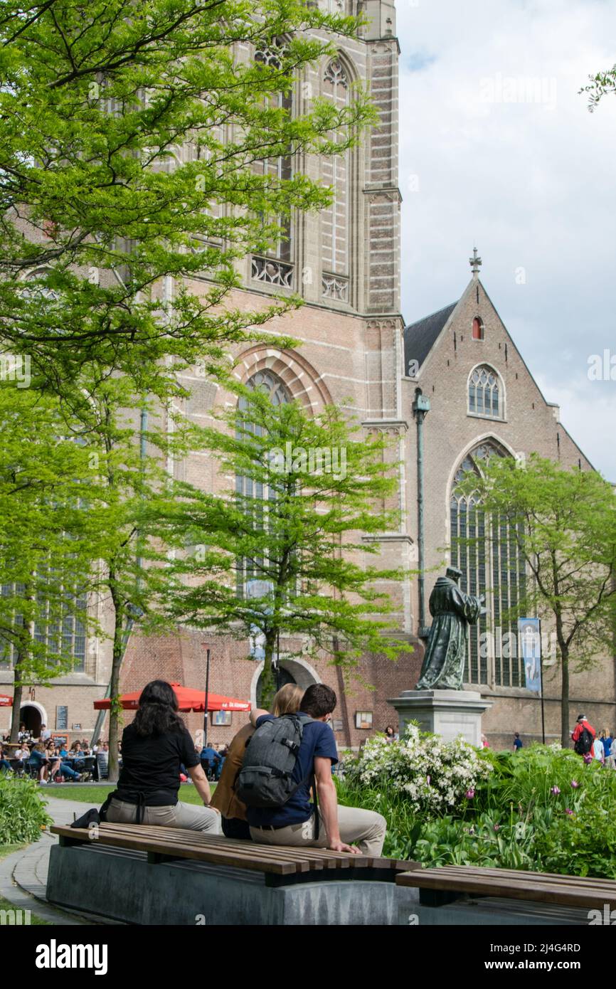 ROTTERDAM, NETHERLANDS,, MAY 11, 2018: Sunny day Grotekerkplein view in ...