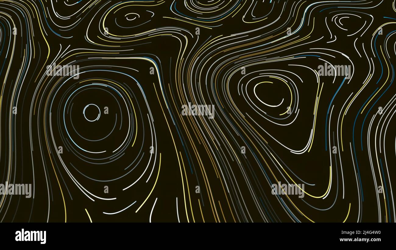 Topographic map of neon lines. Motion. Slowly moving colored lines in ...