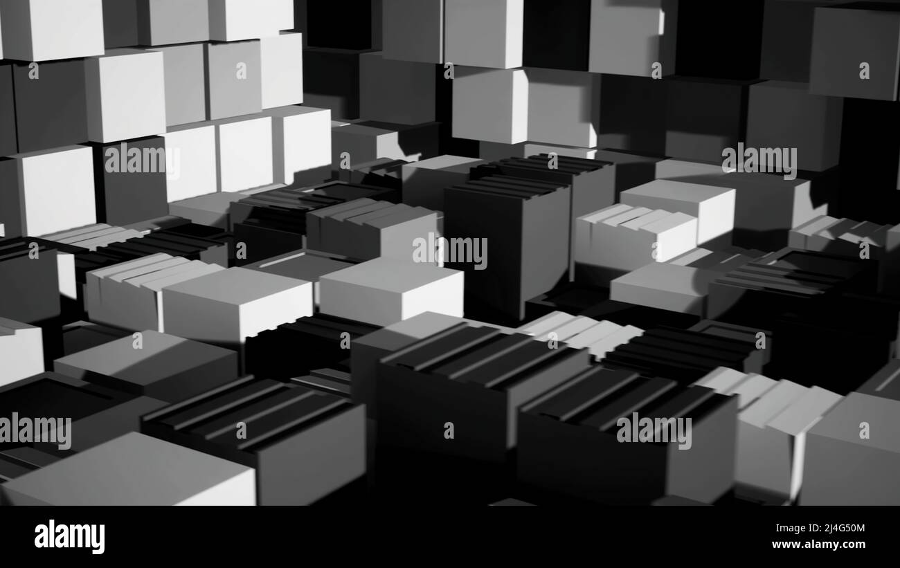 Huge amount of randomly lying black and white cubes with 3D effect ...