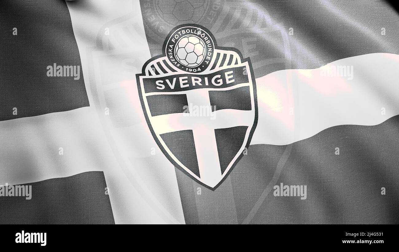 Black and white flag of football team. Motion. 3D fluttering canvas of ...