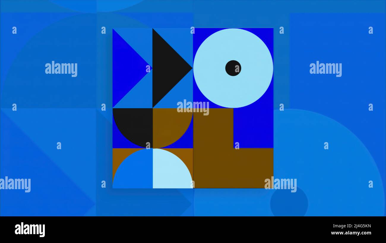 Blue background. Motion. An abstraction of small geometric shapes that ...