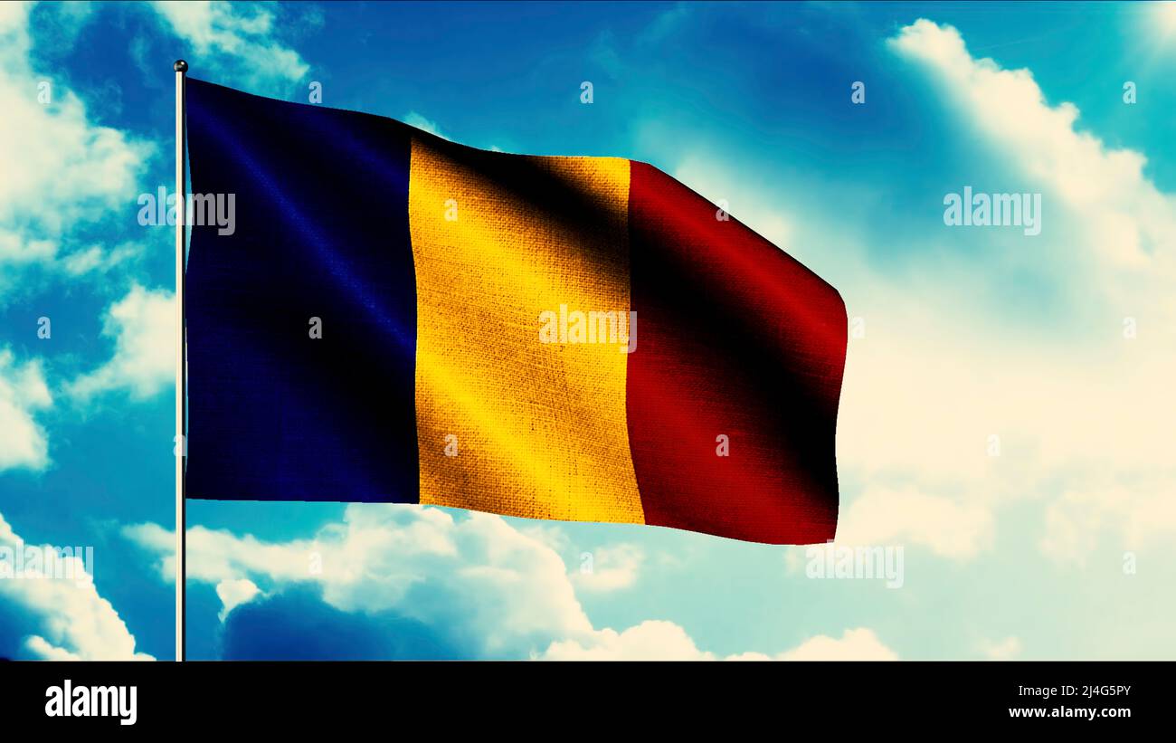 Bright tricolor flag of Romania. Motion. The flag consisting of three ...