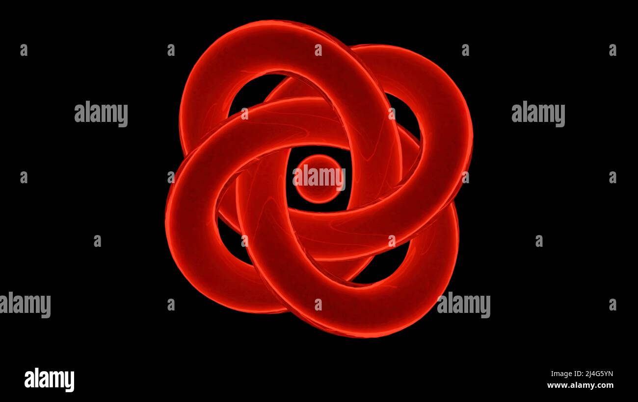 Twisted metal glowing red tubes on a black background spinning around ...