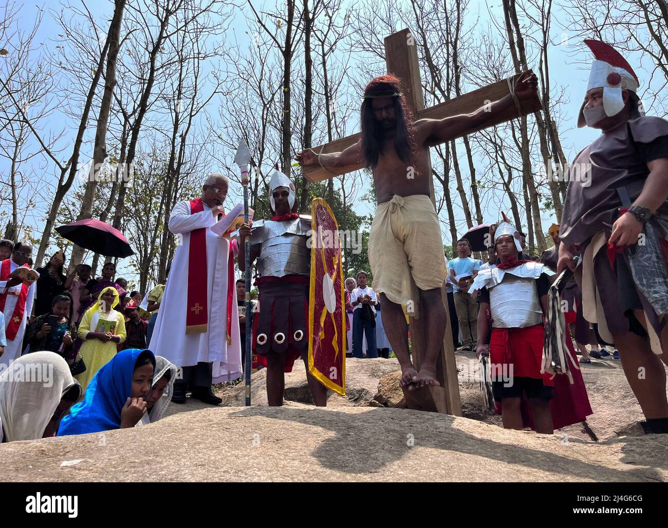 Guwahati, India. 15th Apr, 2022. A person dressed as Jesus Christ ...