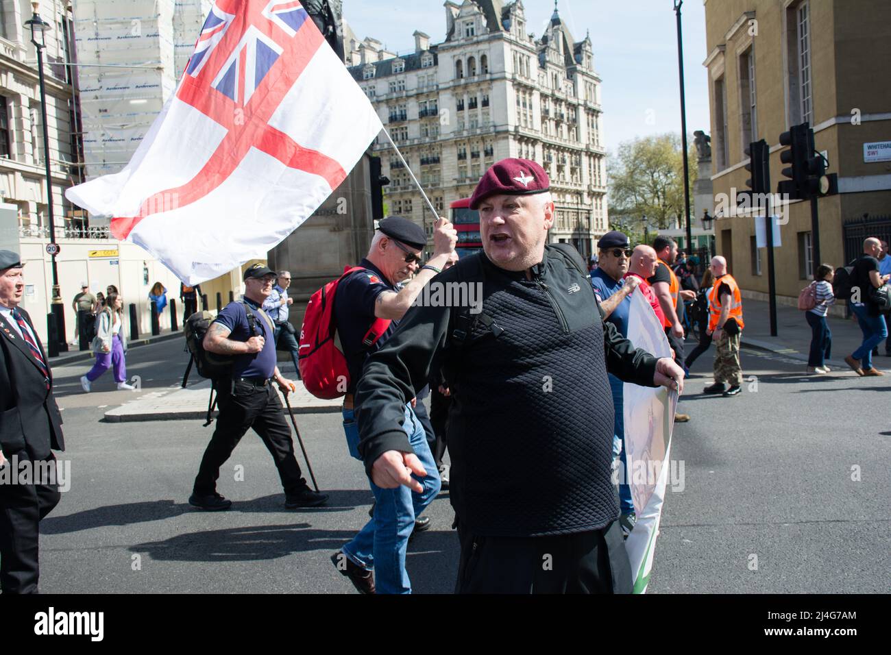 Downing Street, London, UK. 15 April 2022. Angry veterans march to ...