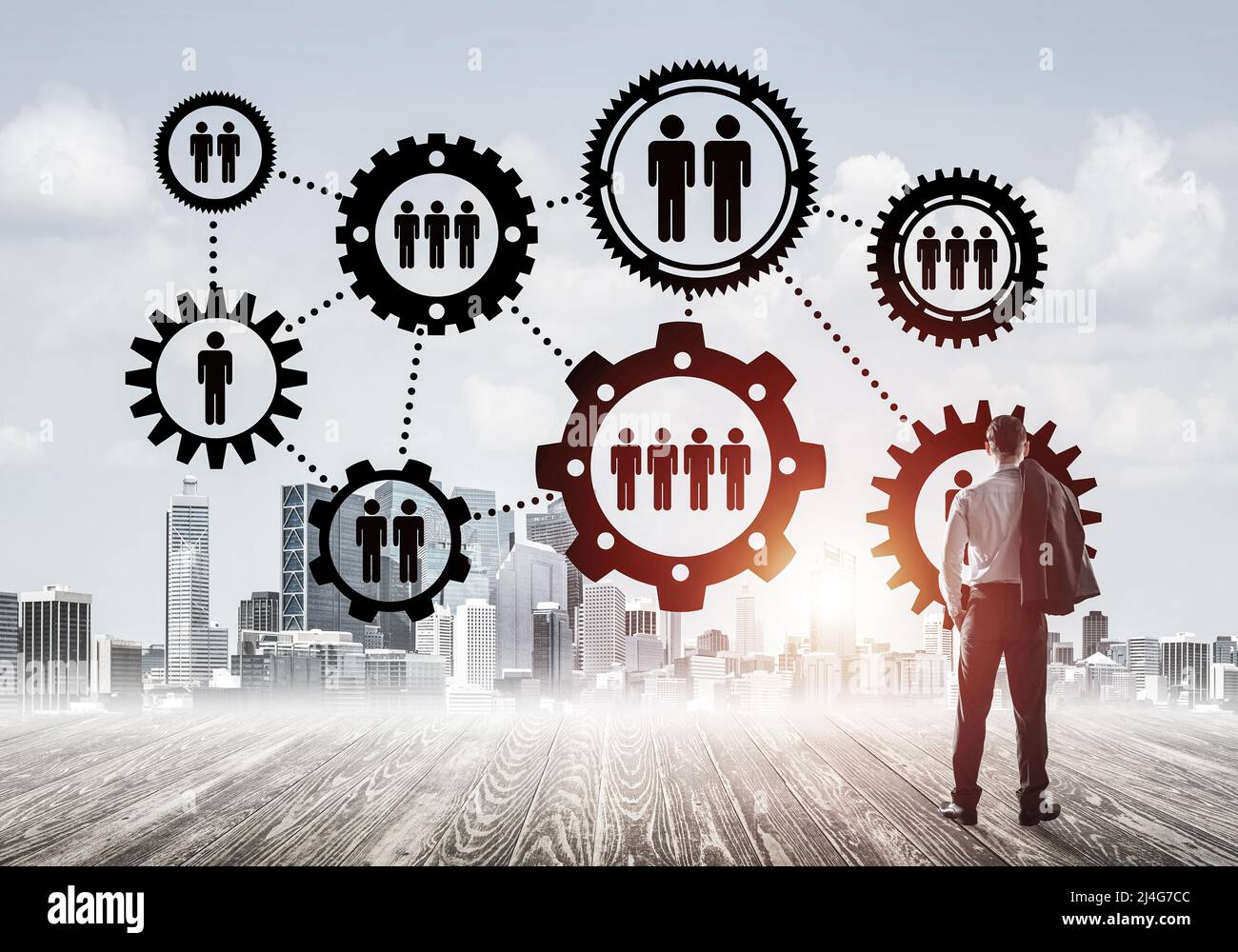 Social connection concept drawn on screen as symbol for teamwork and ...