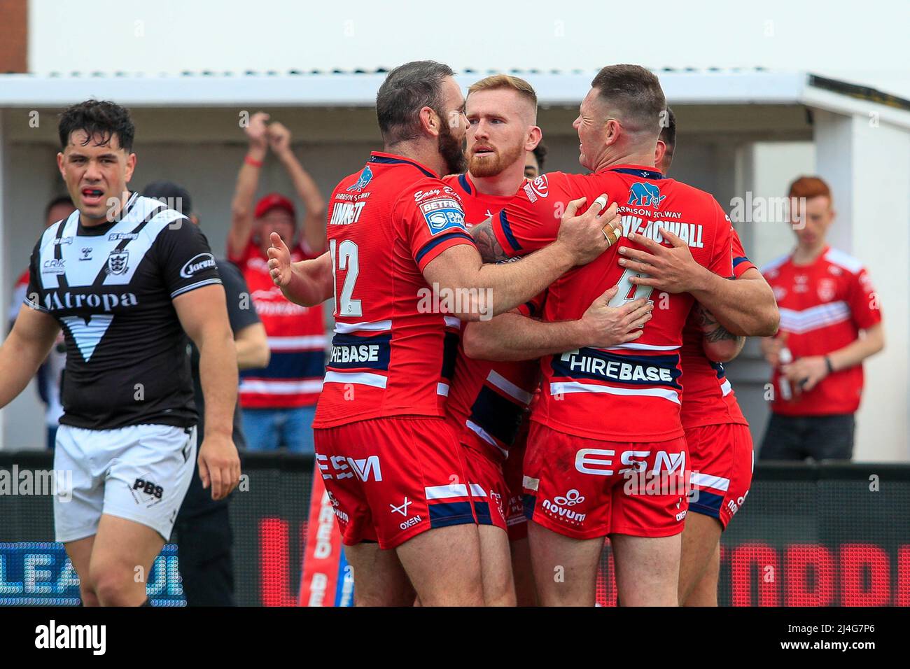 Rowan Milnes (21) of Hull KR celebrates his team’s first try of the ...