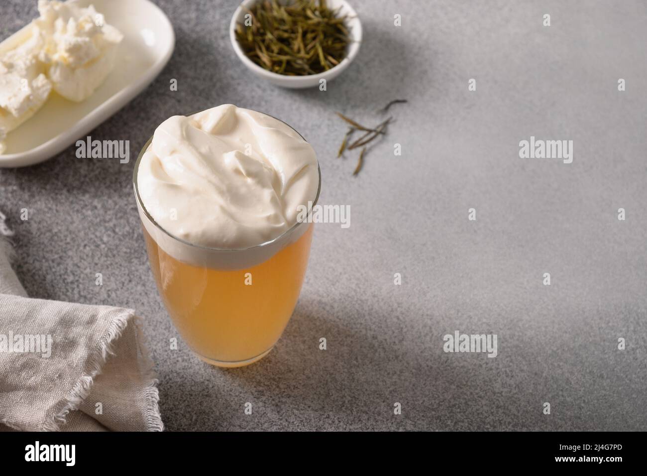 Chinese cheese tea made of white green tea with whipped cream cheese ...