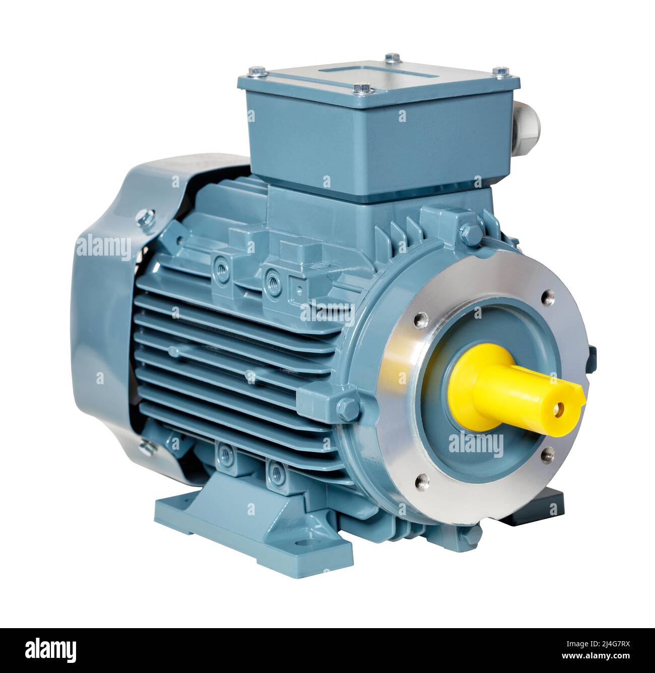 Powerful stationary electric motor gray color. The image is isolated on ...