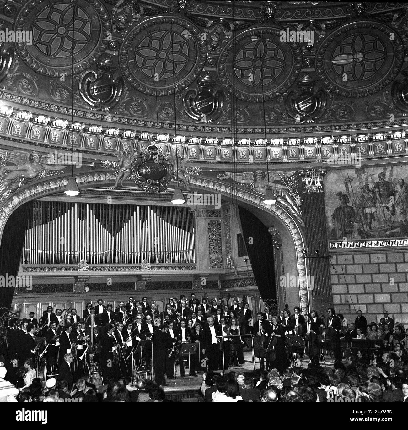 Bucharest, Romania, 1978. Conductor Sergiu Celibidache and orchestra at ...