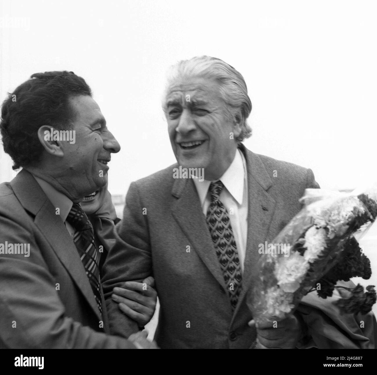 Bucharest, Romania, 1978. Famous conductor Sergiu Celibidache arriving ...