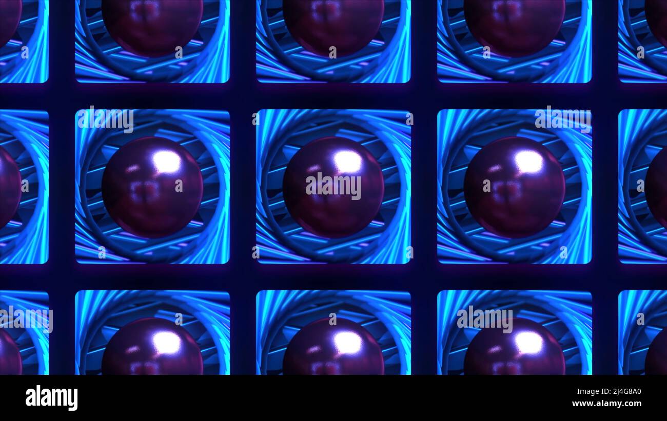 Futuristic wall with cells and 3D balls. Motion. Beautiful animation of ...