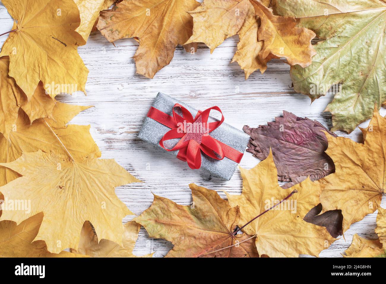 Flat lay cute composition with gift box Stock Photo - Alamy