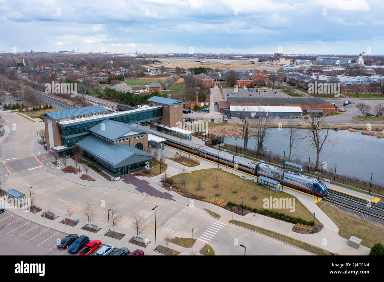 Amtrak train pulling out of Dearborn Station, Dearborn, MI, USA Stock ...