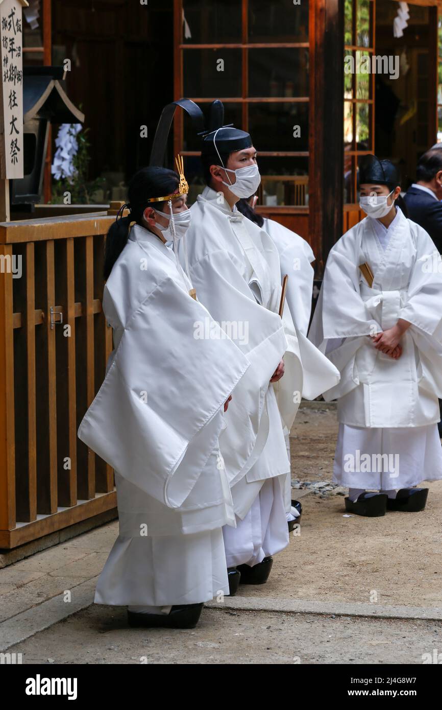 iida, nagano, japan, 2022/09/04 , Shinto priests preparing for the ...