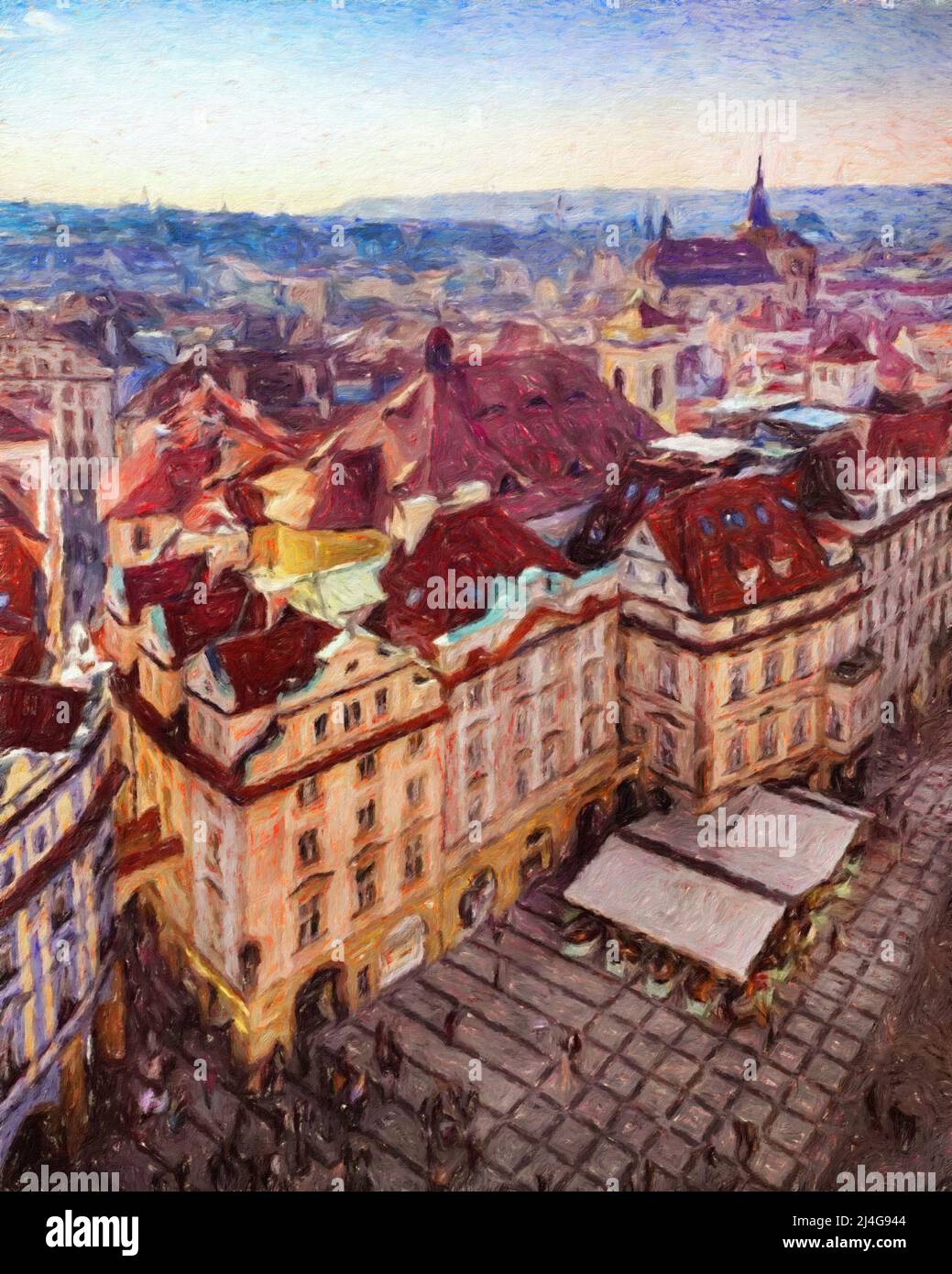 Prague Czechia drawing in oil city center vintage houses and ...