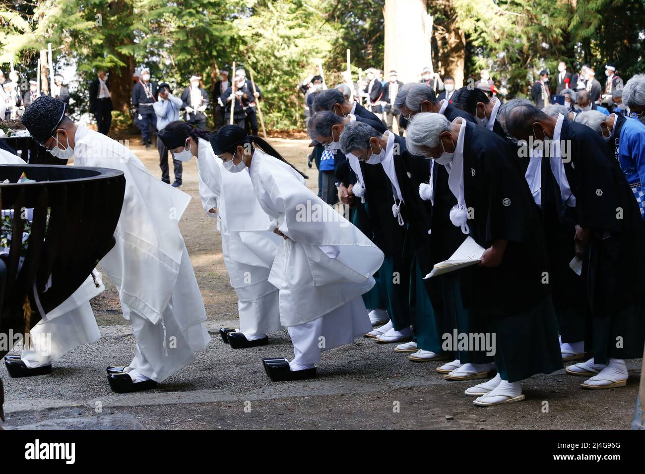 iida, nagano, japan, 2022/09/04 ,Shinto priests and officers ...