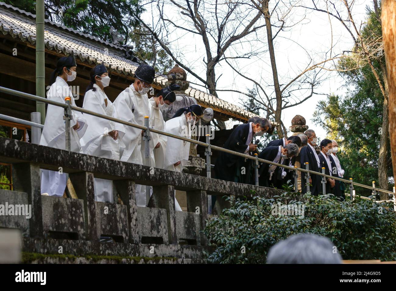 iida, nagano, japan, 2022/09/04 ,Shinto priests and officers ...