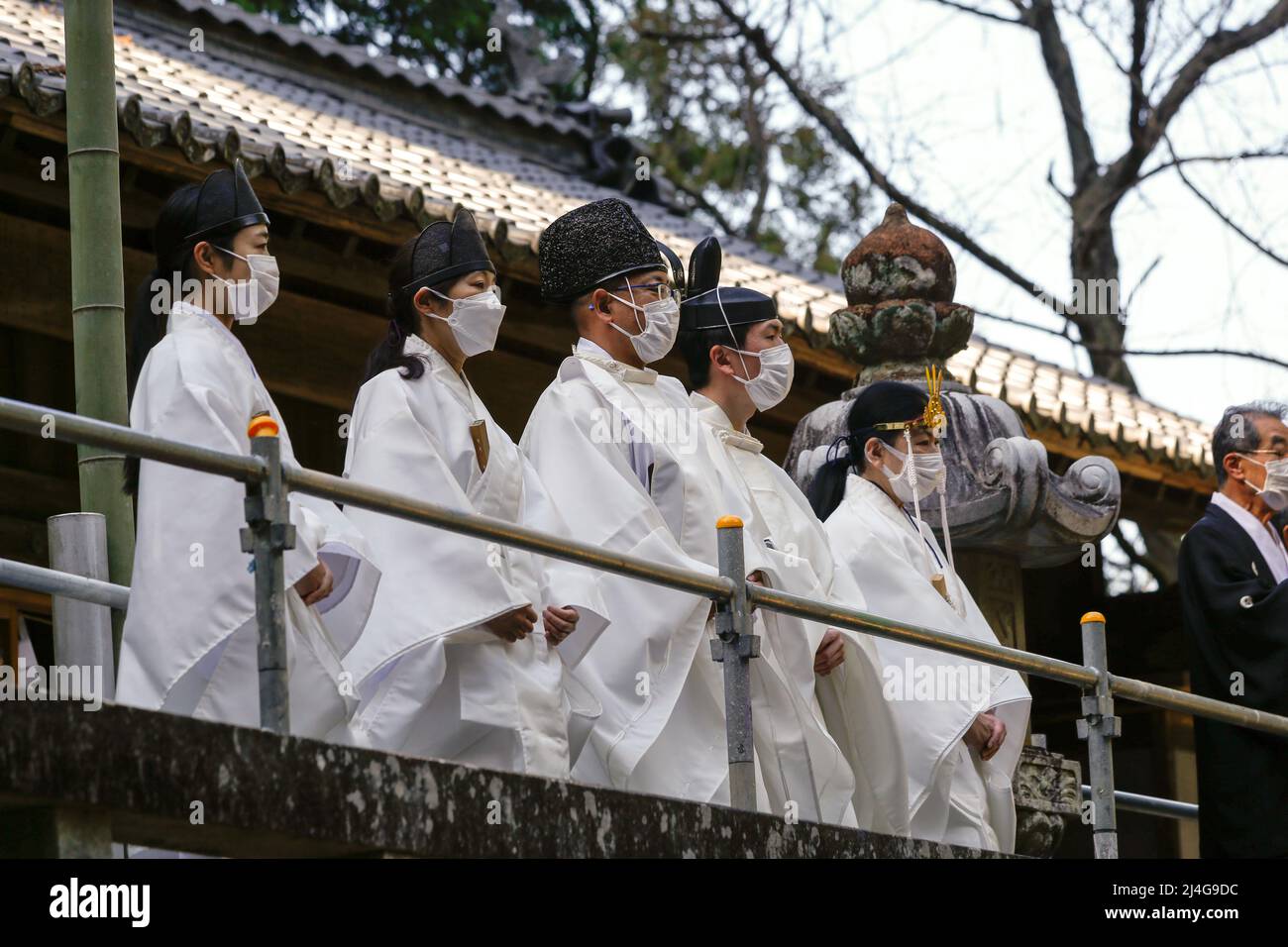 iida, nagano, japan, 2022/09/04 ,Shinto priest celebrating the final ...