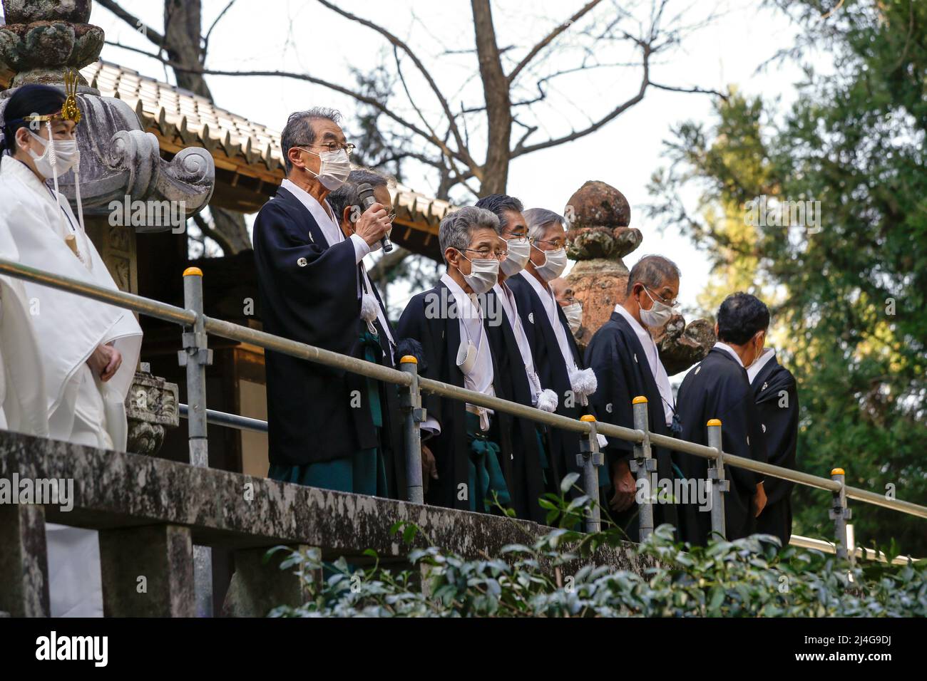 iida, nagano, japan, 2022/09/04 ,Shinto priests and officers ...