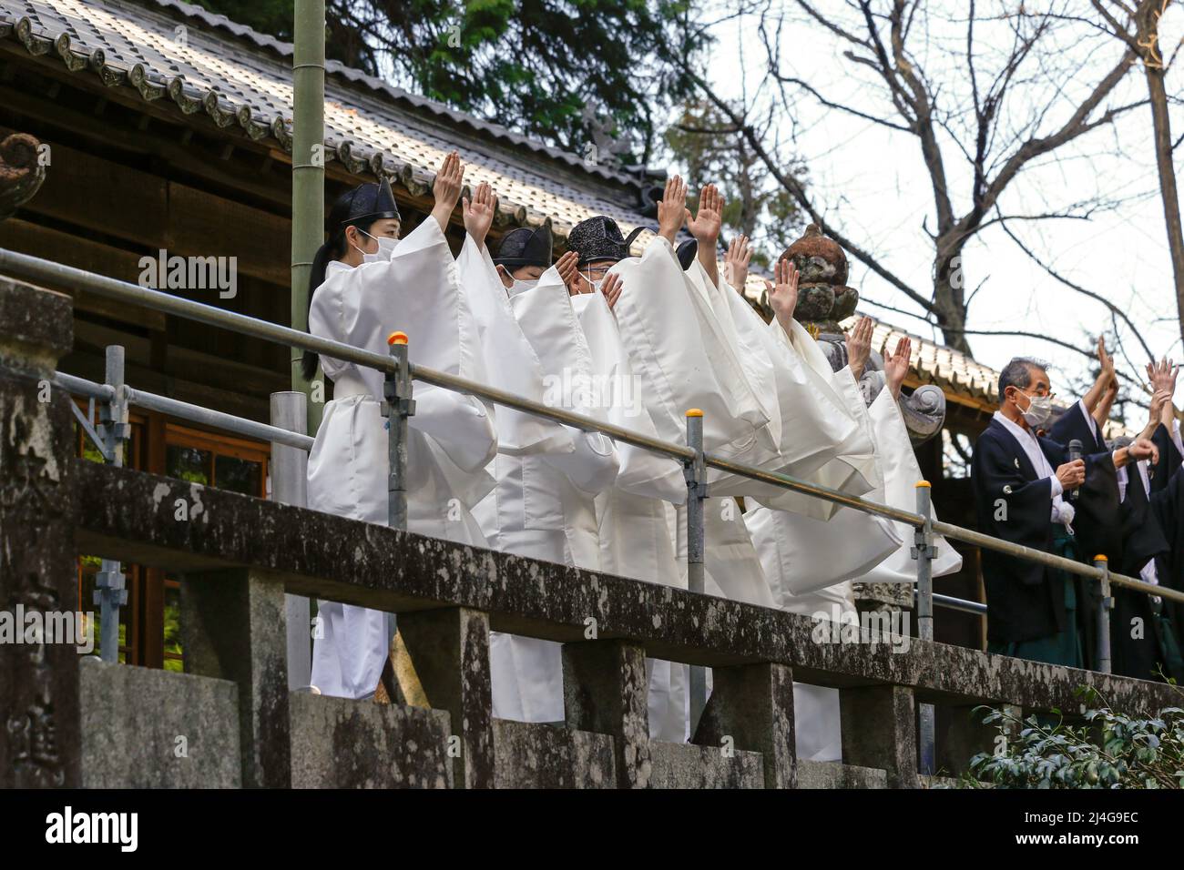 iida, nagano, japan, 2022/09/04 ,Shinto priests and officers ...