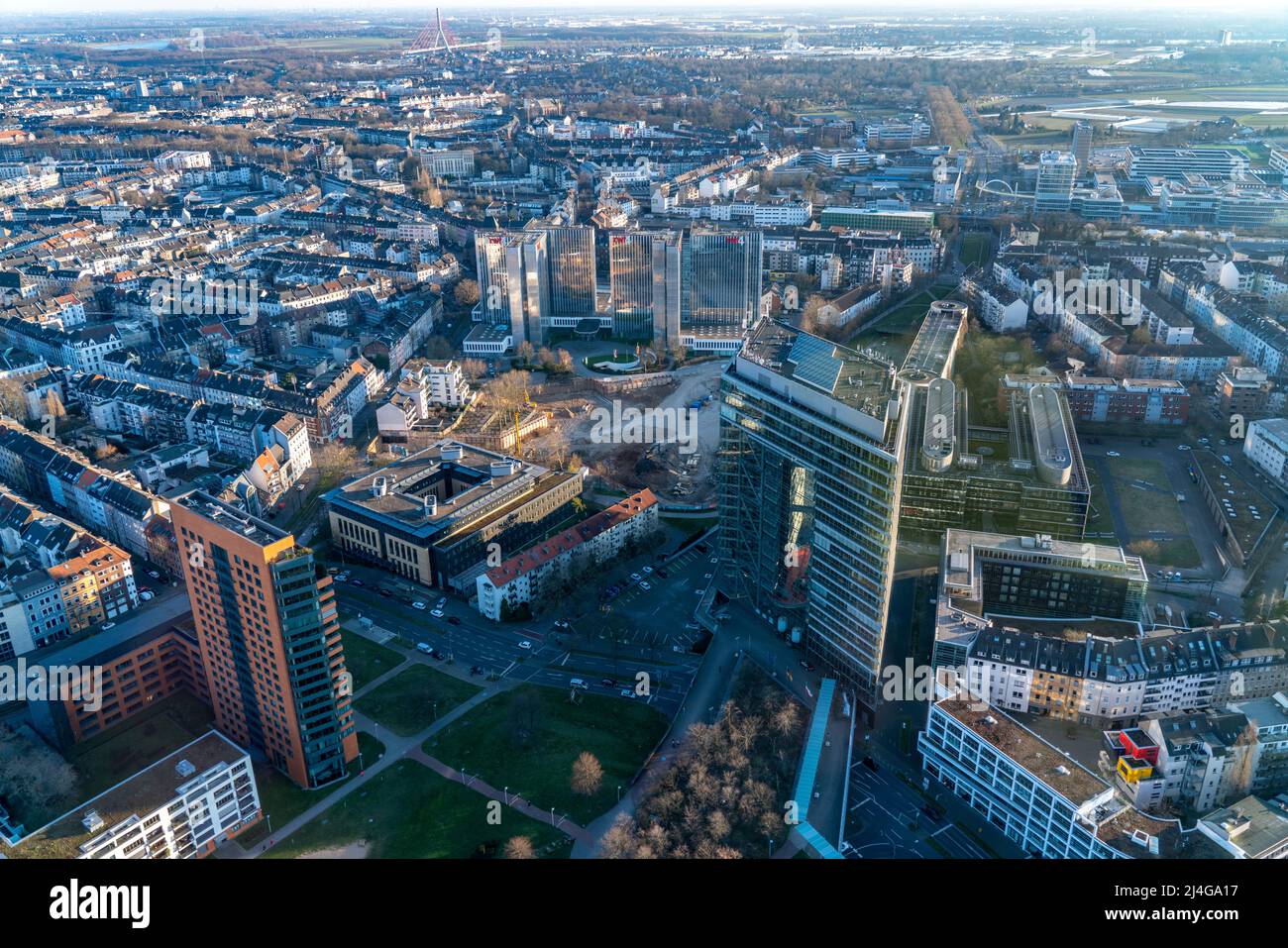 View over the city centre of Düsseldorf, Stadttor, RWI4 building ...