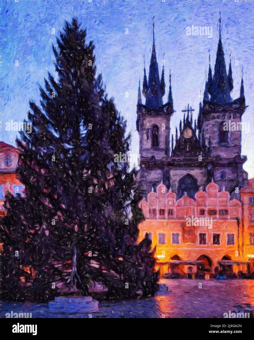 Prague Czechia drawing in oil city center vintage houses and ...