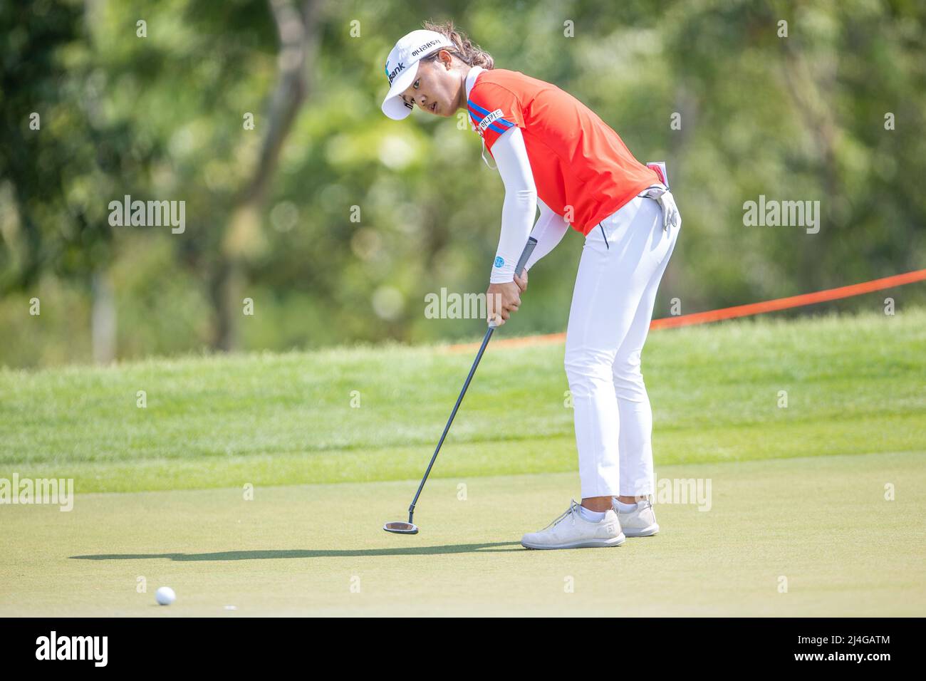 PATTAYA THAILAND - APRIL 14: Jaravee Boonchant of Thailand plays a put ...