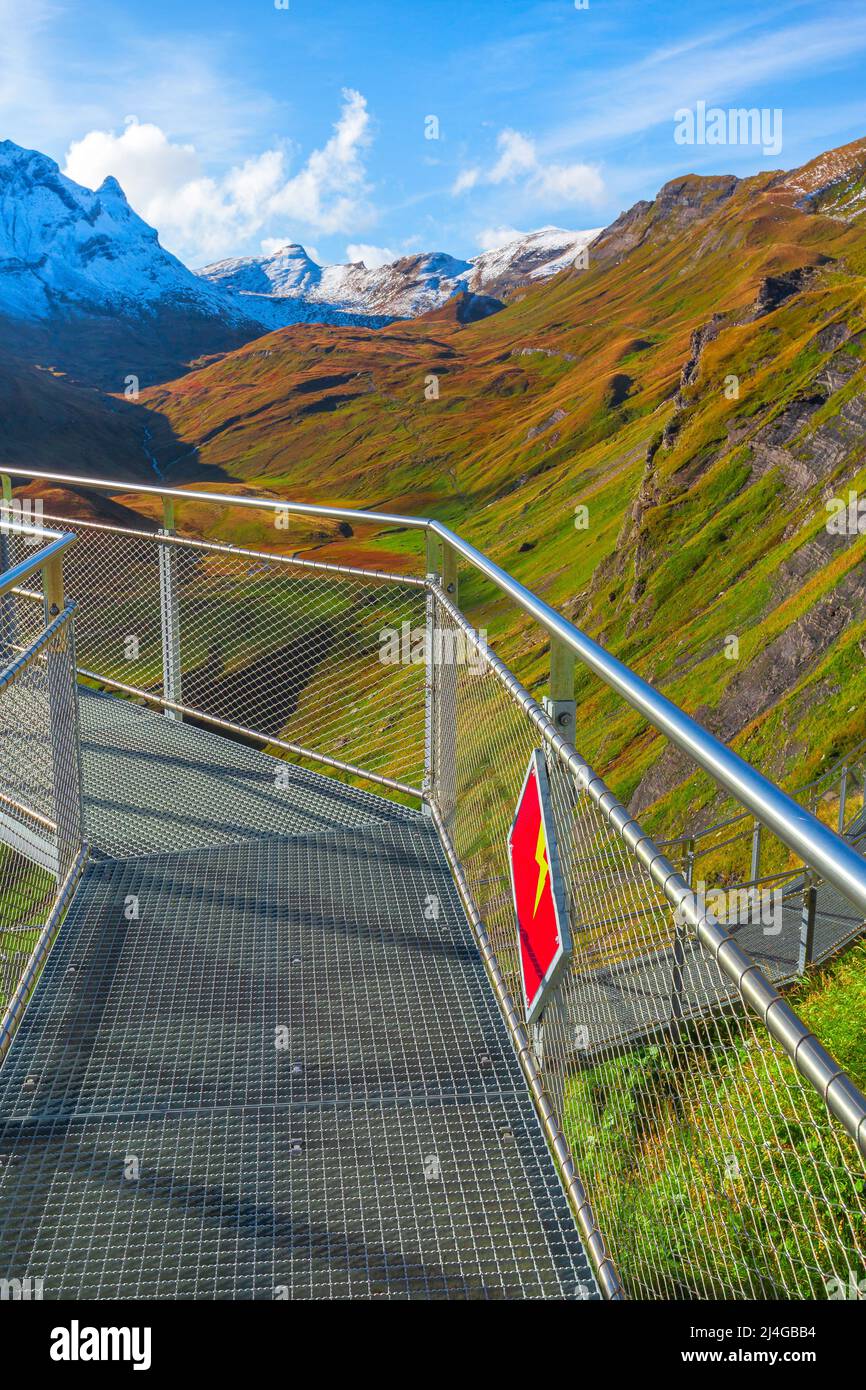 Grindelwald, Switzerland landmark sky cliff walk metal bridge at First ...