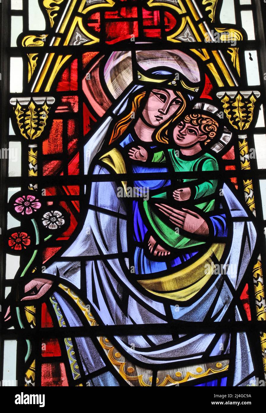 A stained glass window by Paul Jefferies of 1969 depicting the Mother ...