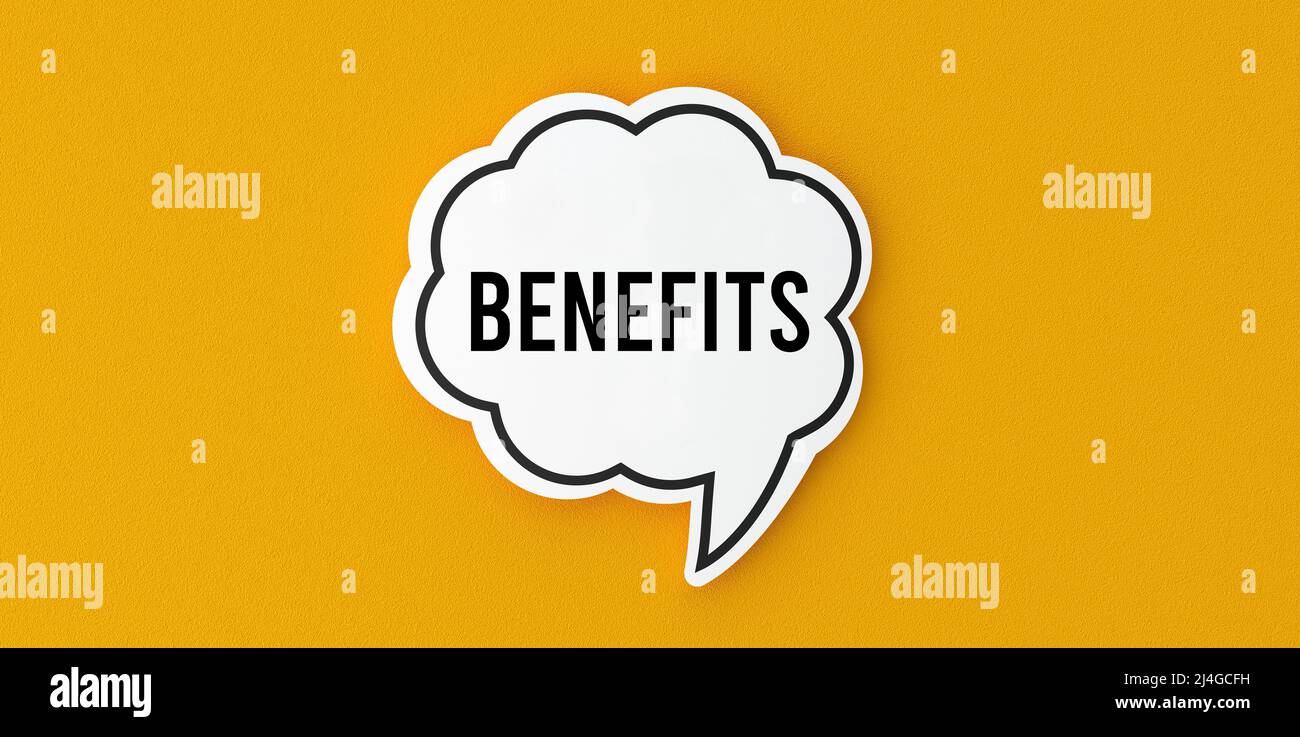 speech bubble and benefits Stock Photo - Alamy