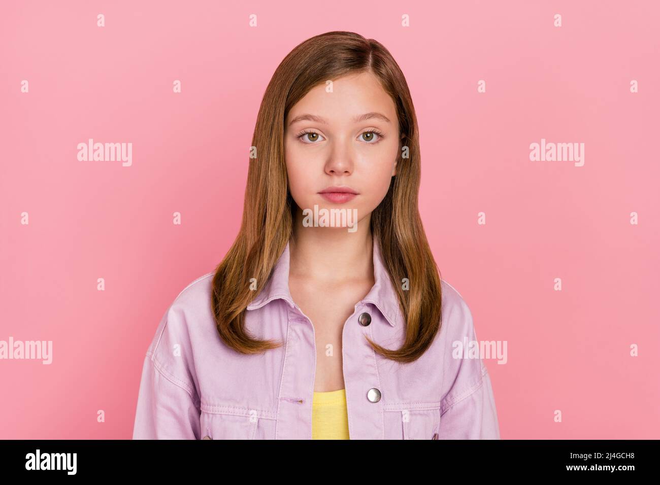 Photo of young pretty girl calm peaceful clever wear casual clothes ...