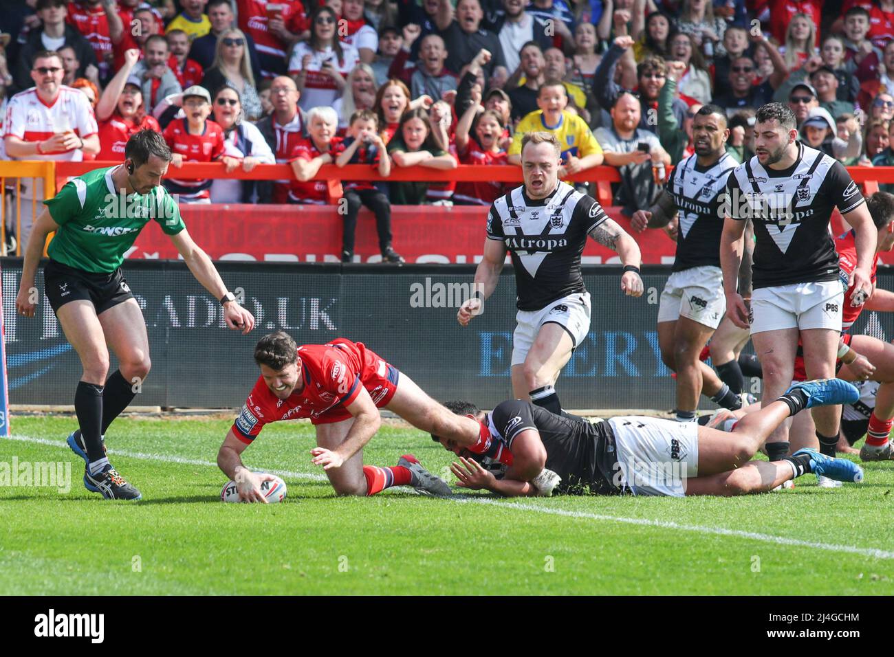 Lachlan Coote #1 of Hull KR goes over to score his try Stock Photo - Alamy