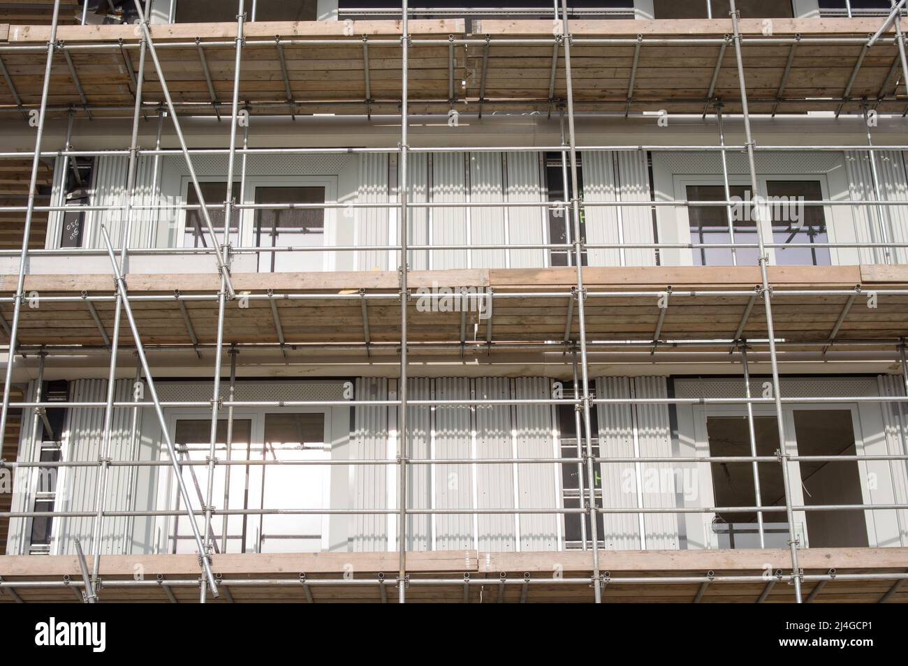 Closeup of scaffolding of a building under construction in the ...