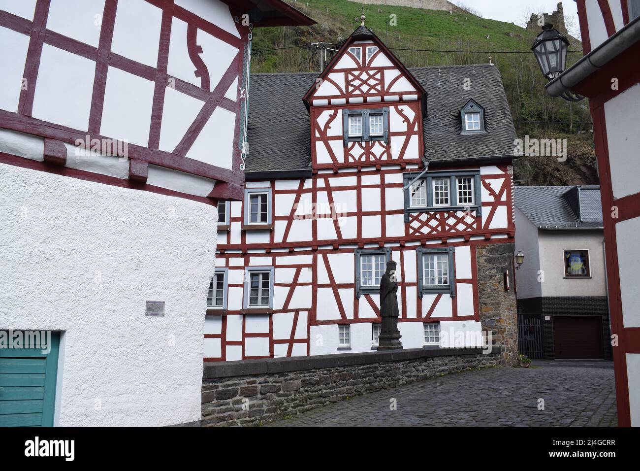 medieval statue on the Elz bridge in Monreal Stock Photo - Alamy