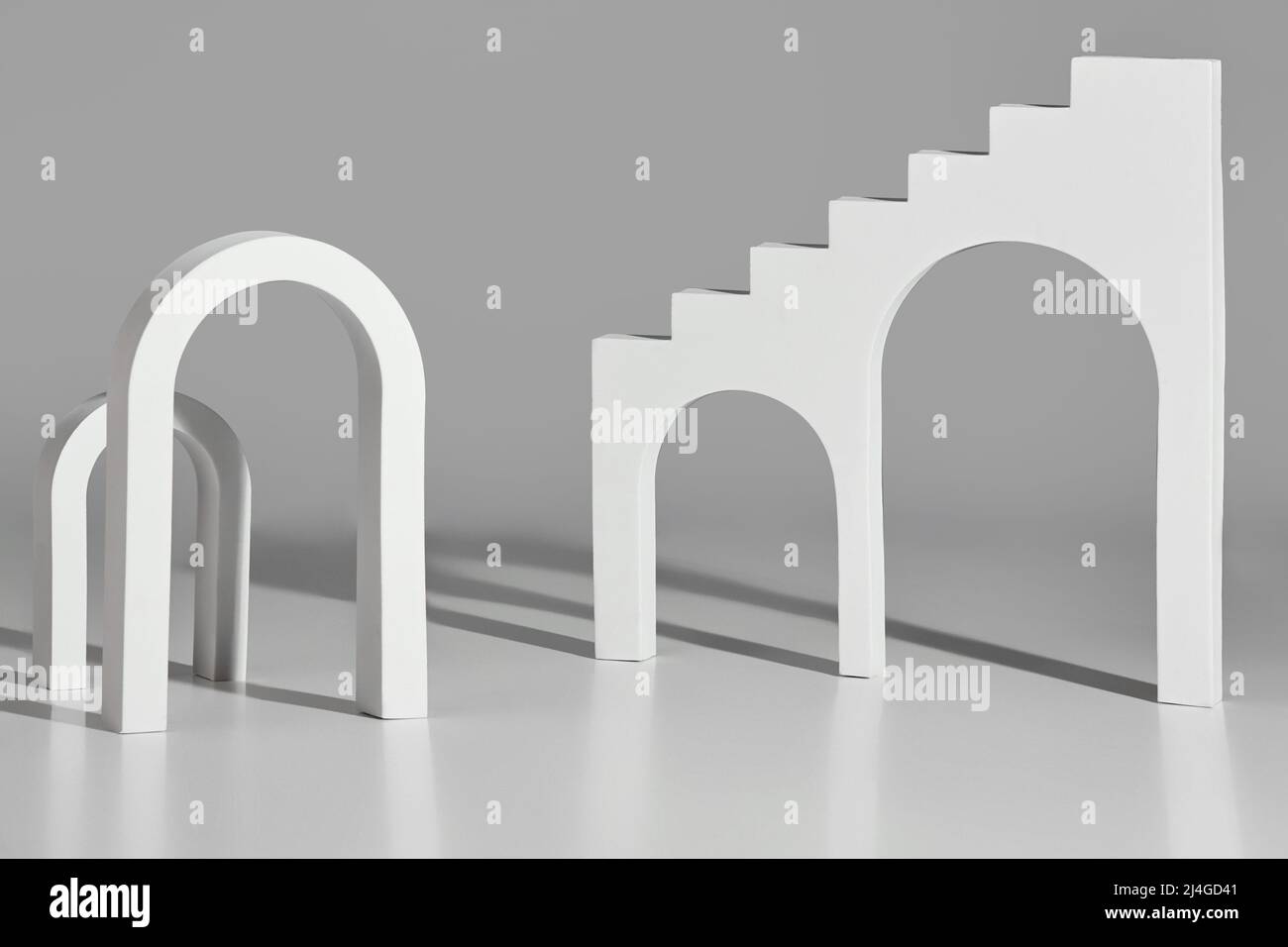 White arches and stairs with arched openings on gray background Stock ...