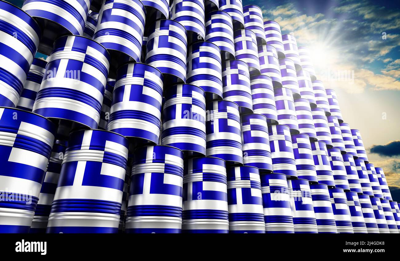 Oil barrels with flag of Greece - 3D illustration Stock Photo - Alamy