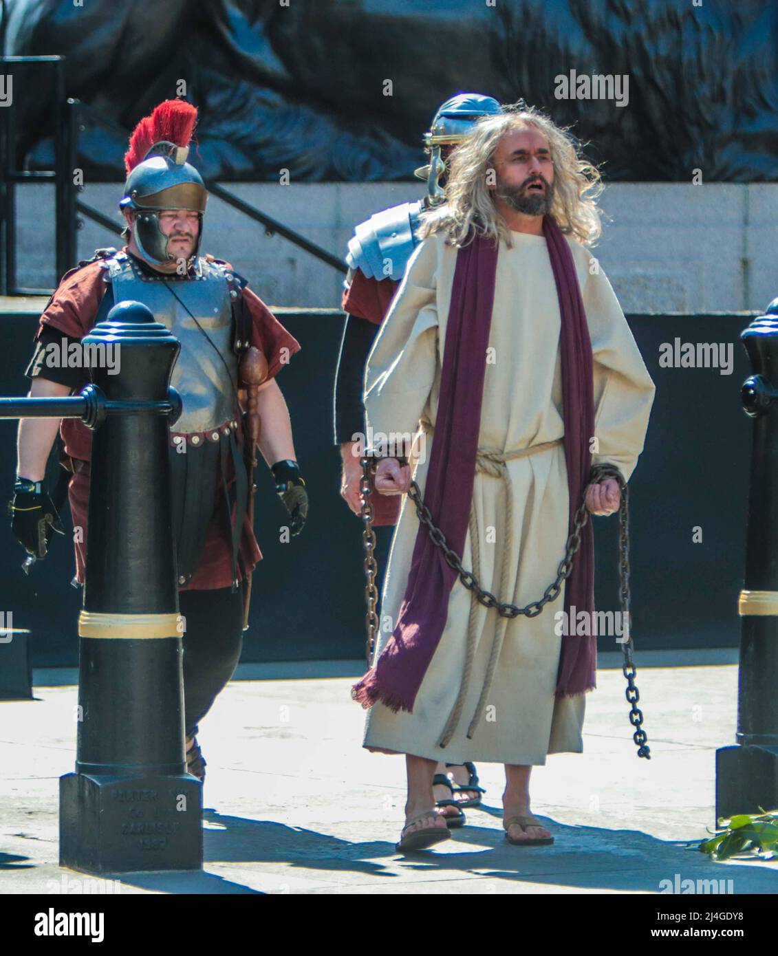 London UK 15 April 2022 Jesus in chains after been capturedTrafalgar ...