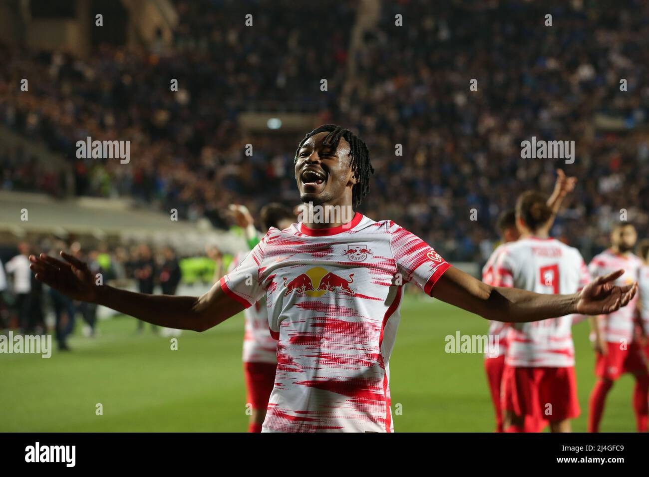 Bergamo, Italy, 14th April 2022. Mohamed Simakan of RB Leipzig ...