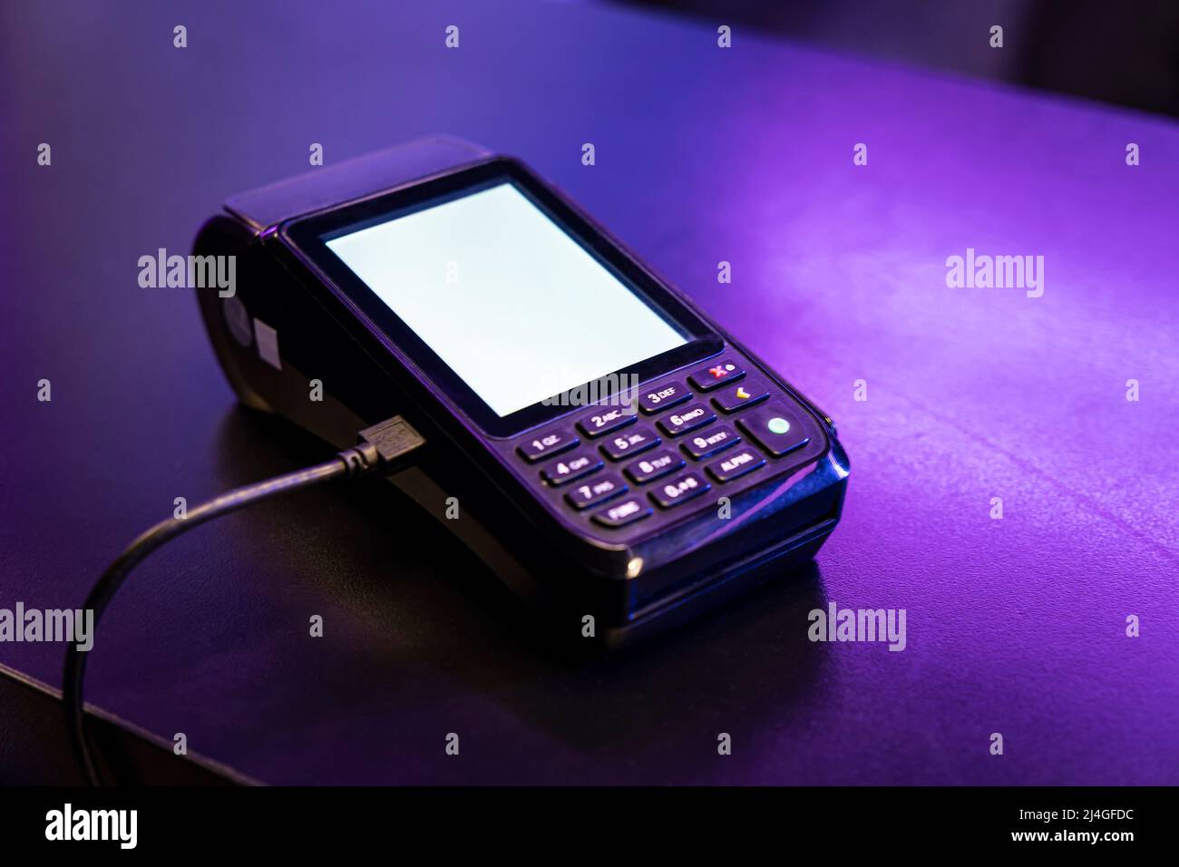 Credit card reader or pos terminal with copy space on the screen in a ...