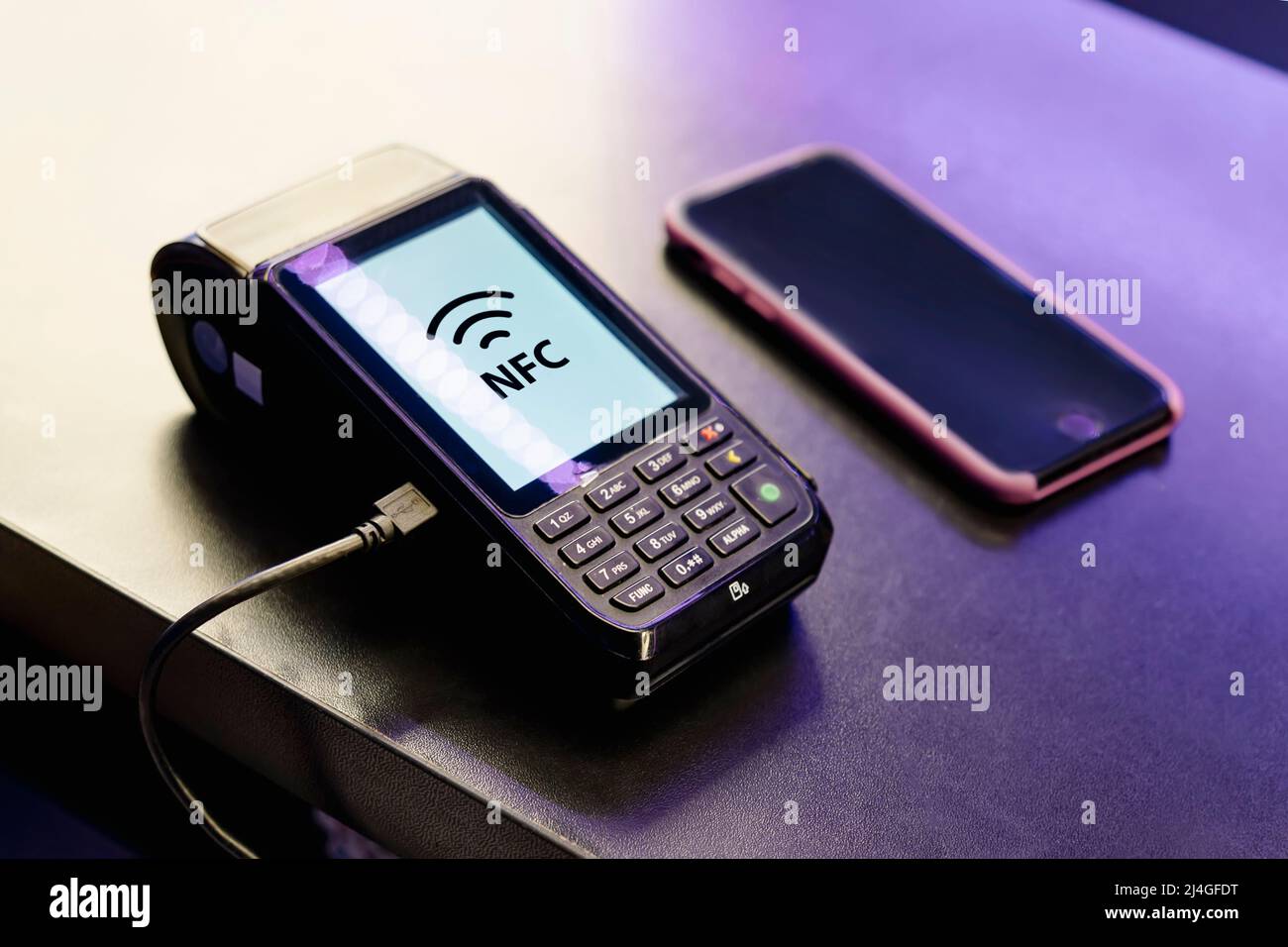 Payment approved POS terminal, Payment Machine with mobile phone on ...