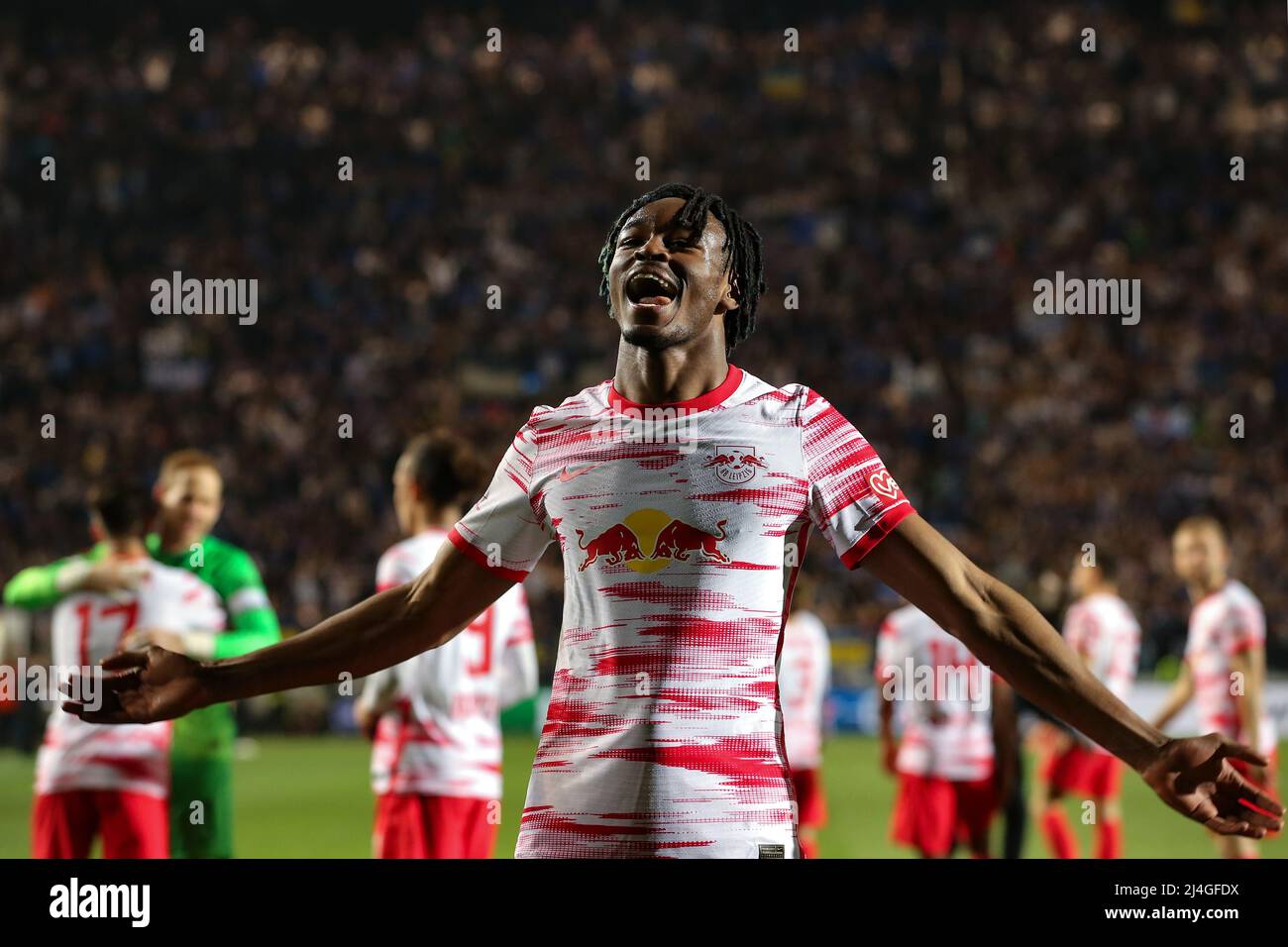 Bergamo, Italy, 14th April 2022. Mohamed Simakan of RB Leipzig ...