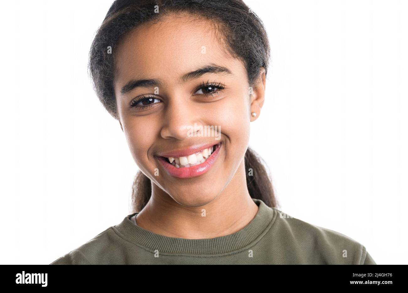 Beautiful black teen posing on studio white background Stock Photo - Alamy