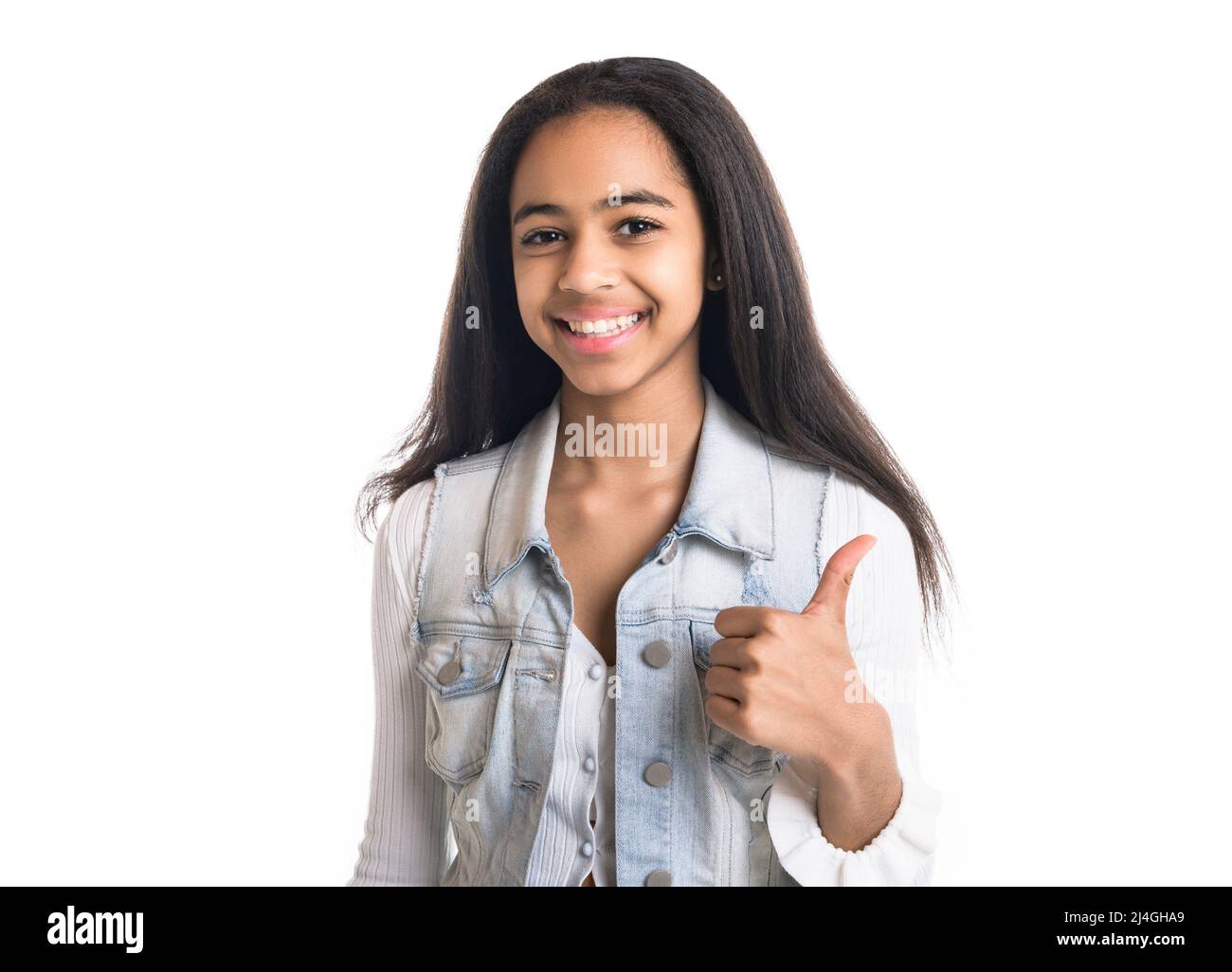 Beautiful black teen posing on studio white background doing positive ...