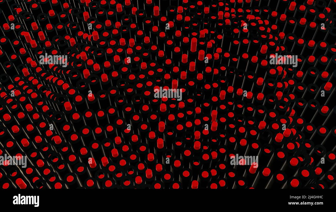 Animation of 3d lines with dots moving in waves. Motion. Lot of columns ...