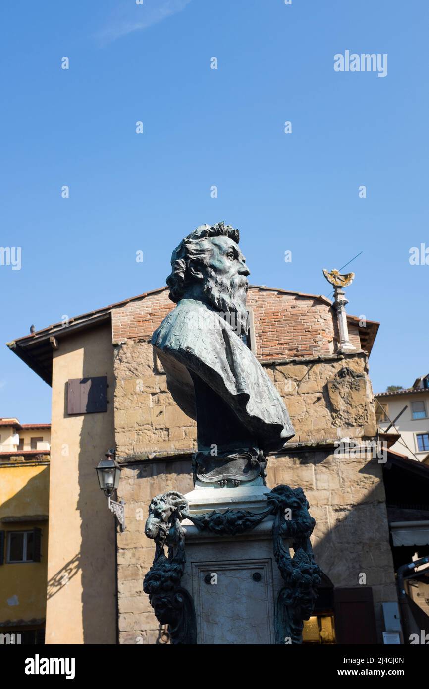 Statue of Benvenuto Cellini Bust Ponte Vechio Florence Italy Stock ...