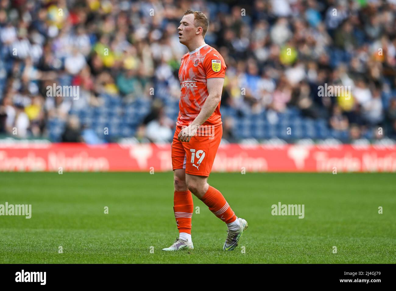 West Bromwich, UK. 15th Apr, 2022. Shayne Lavery #19 of Blackpool ...